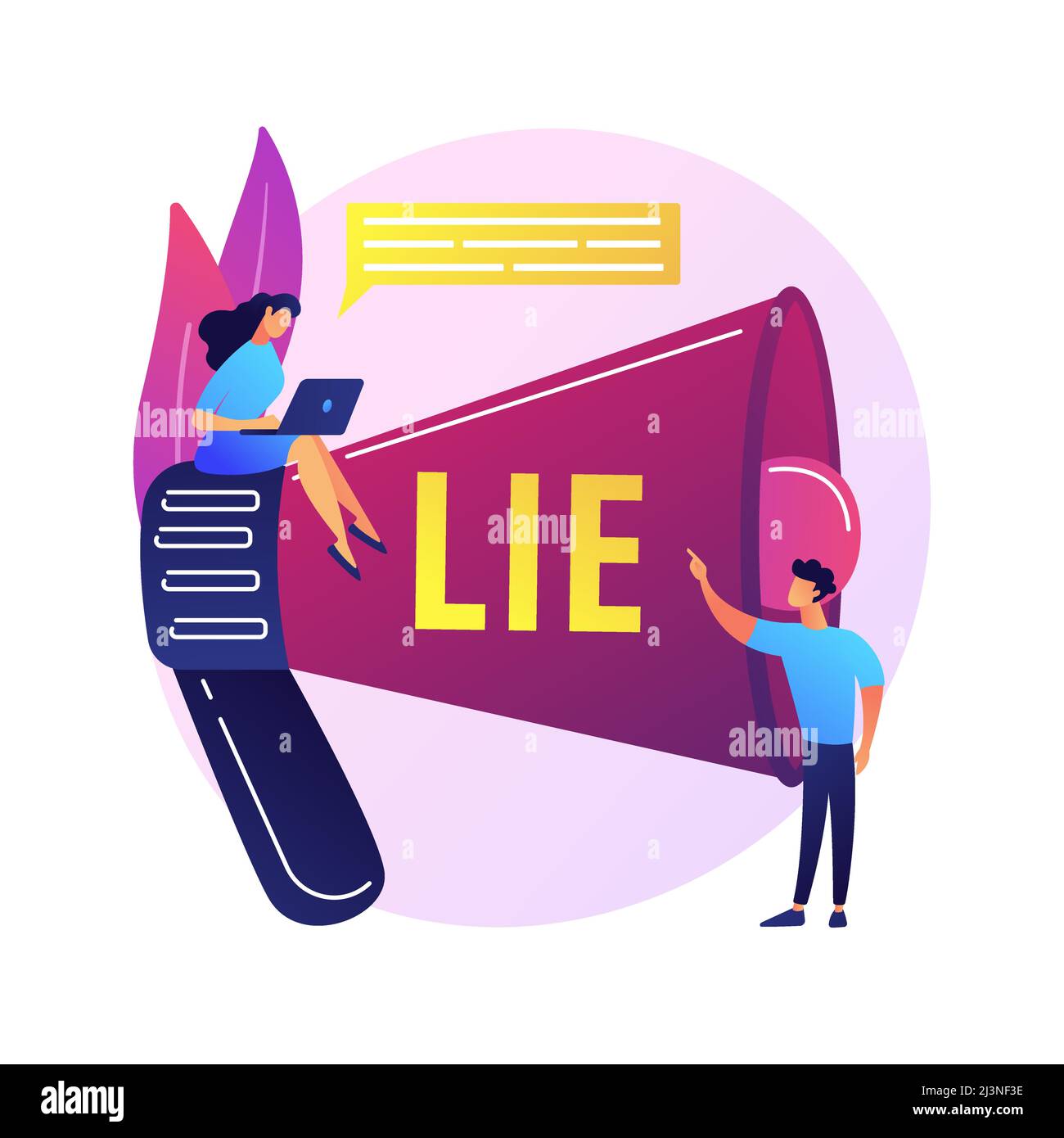 Deceitful man telling lies. People with megaphone incriminate liar with ...