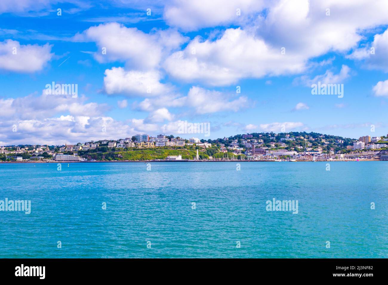 Panoramic view of the seaside town of Torquay on the English Riviera in ...