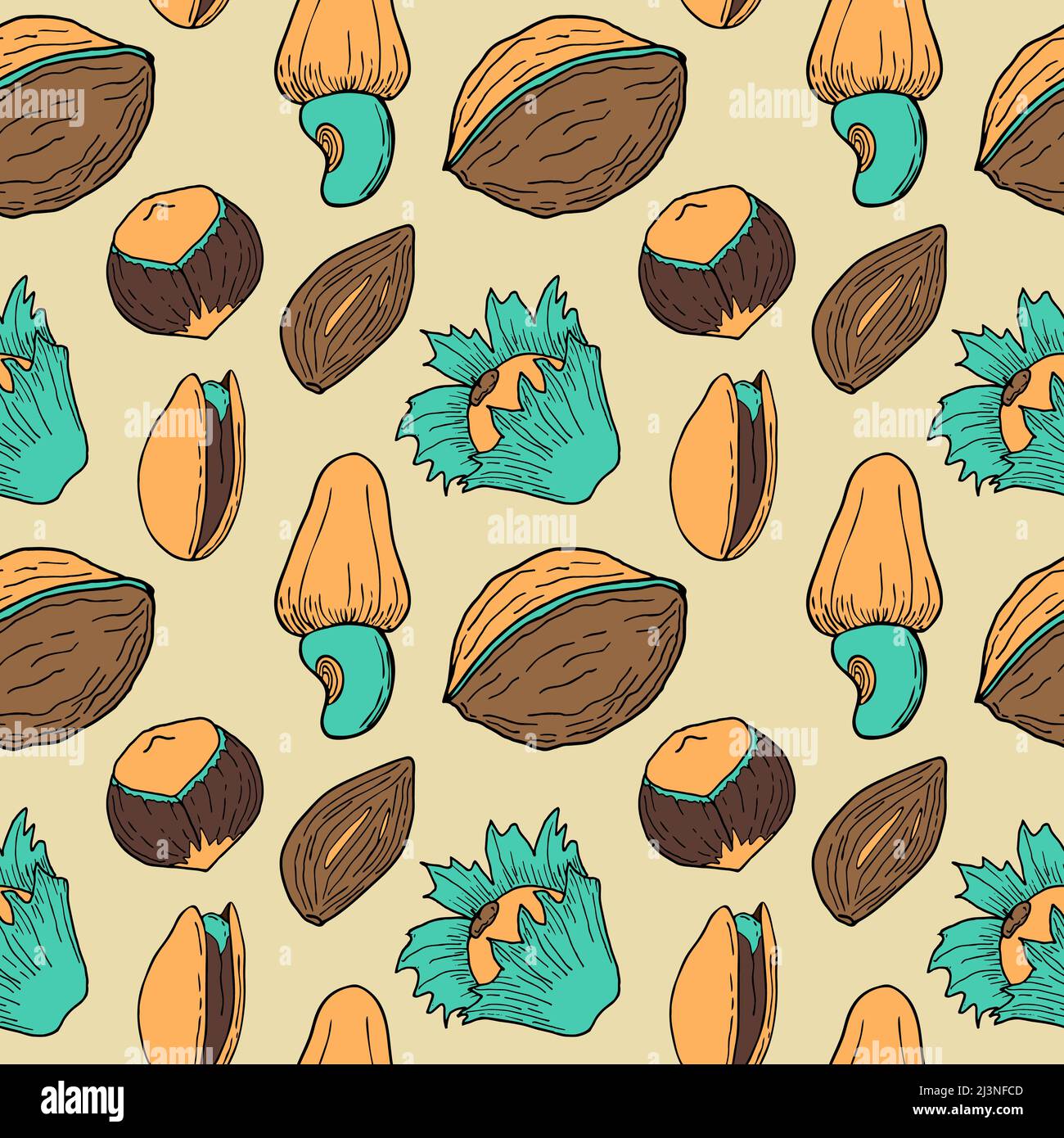 Pattern nuts hand drawn doodles pistachios almonds walnuts hazelnuts ...
