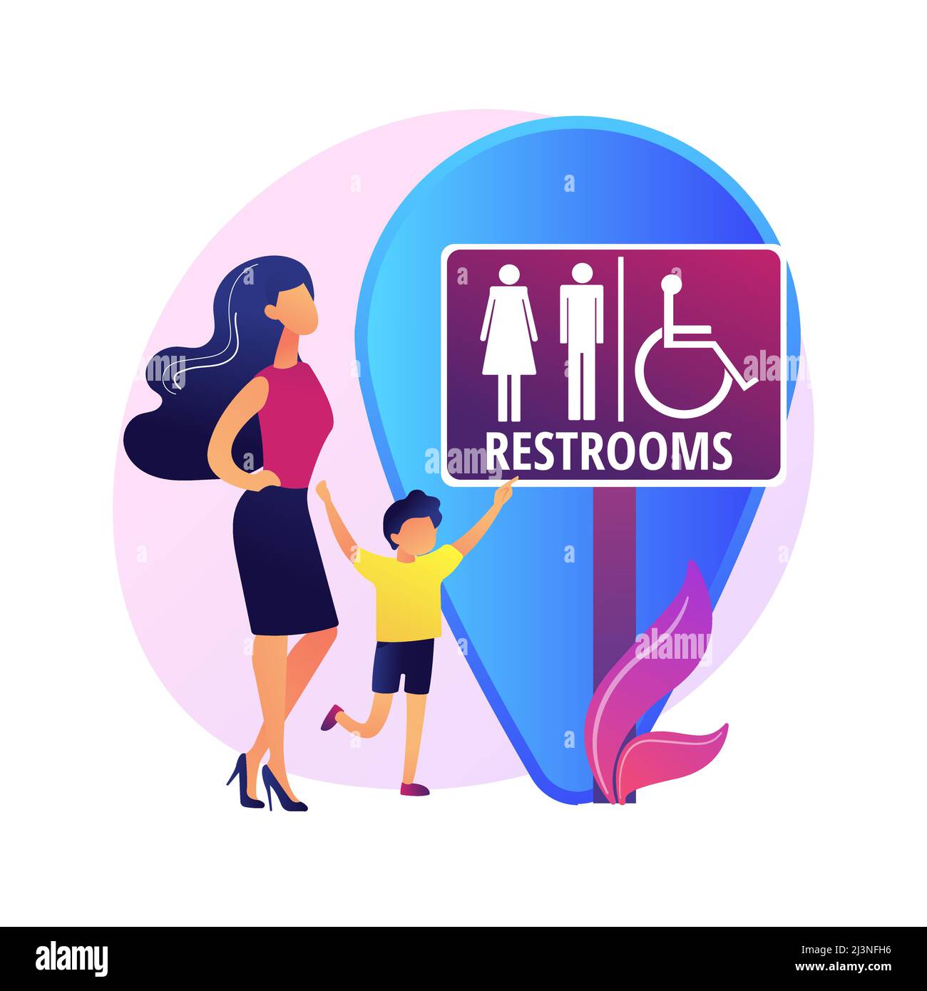 Public restrooms location. Toilet sign, male and female washrooms, WC ...