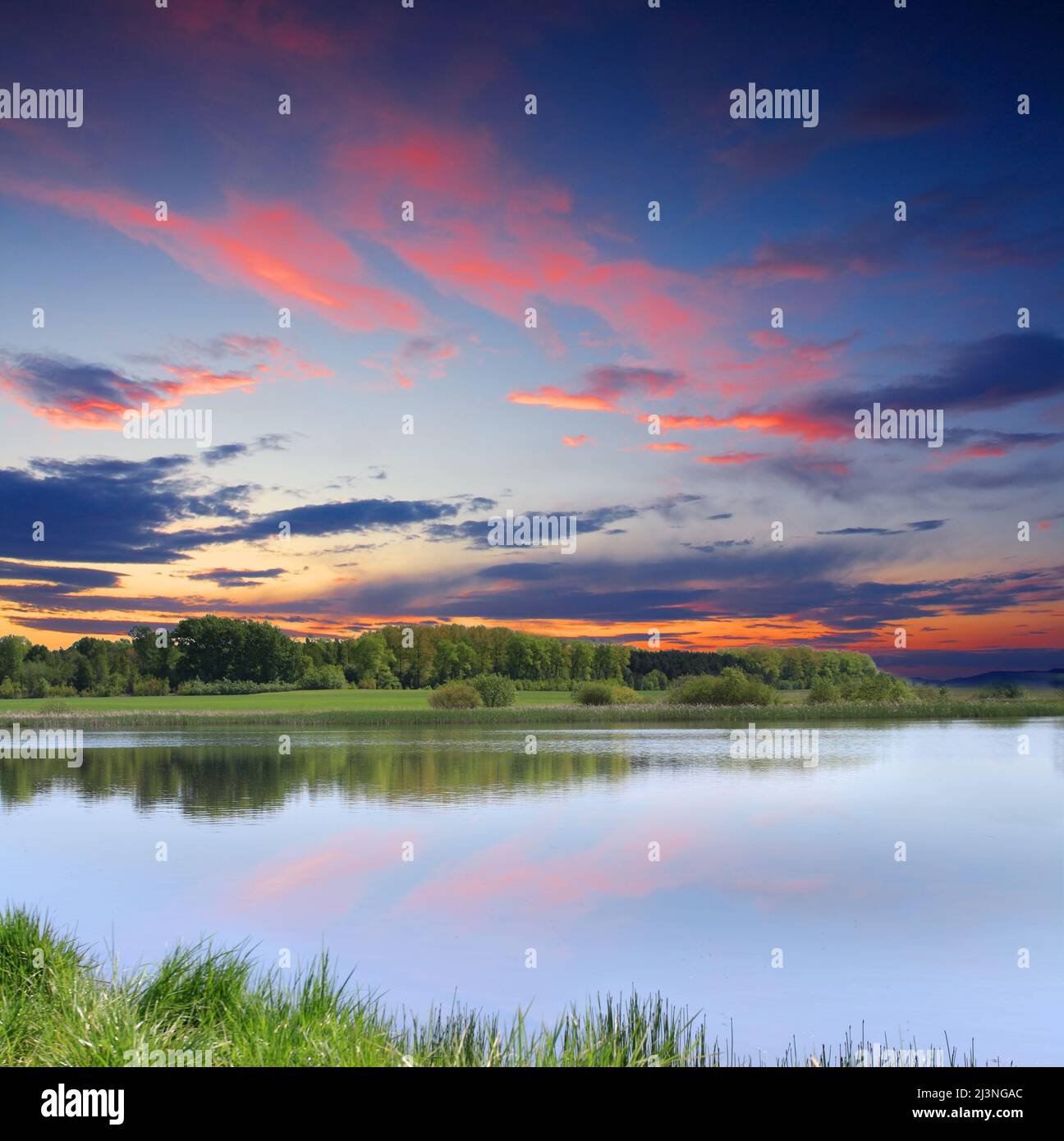 Beautiful morning landscape with the lake Stock Photo - Alamy