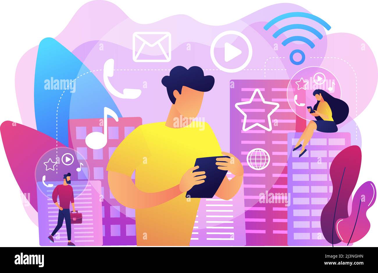 Tiny people connected with multiple intelligent devices in smart city ...