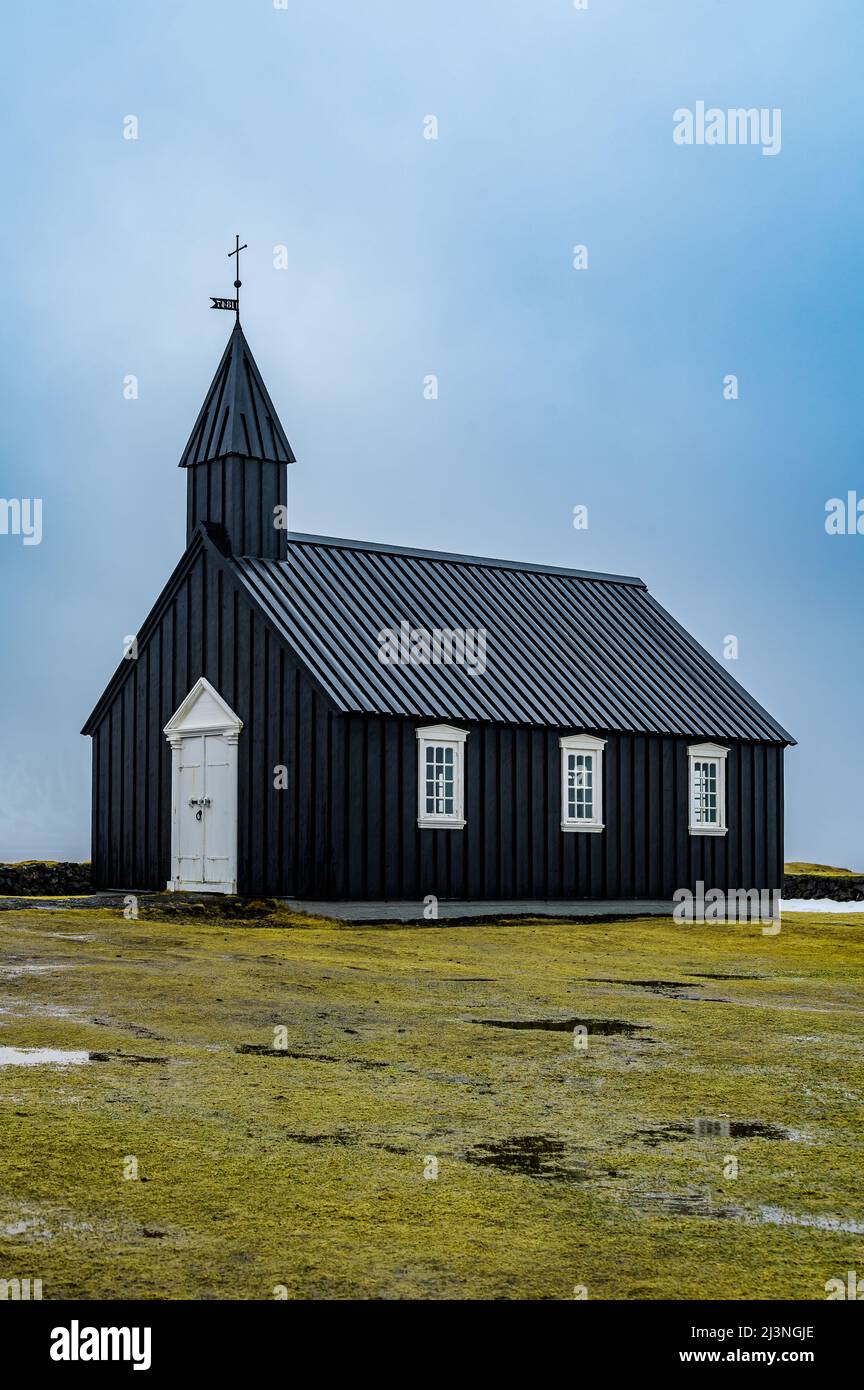 The little black church of Budir in the south part of Snaefellsnes ...