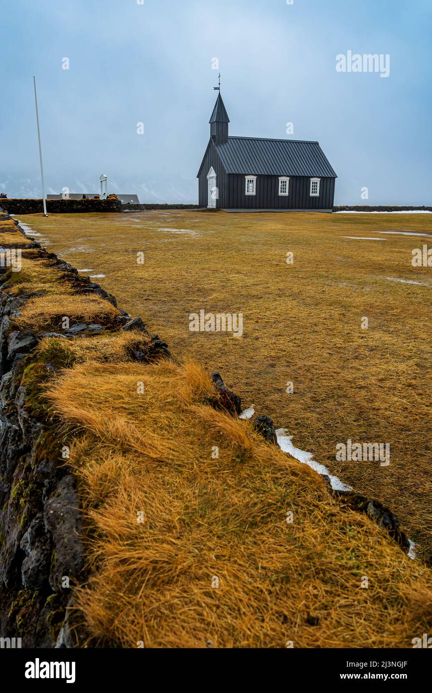 The little black church of Budir in the south part of Snaefellsnes ...