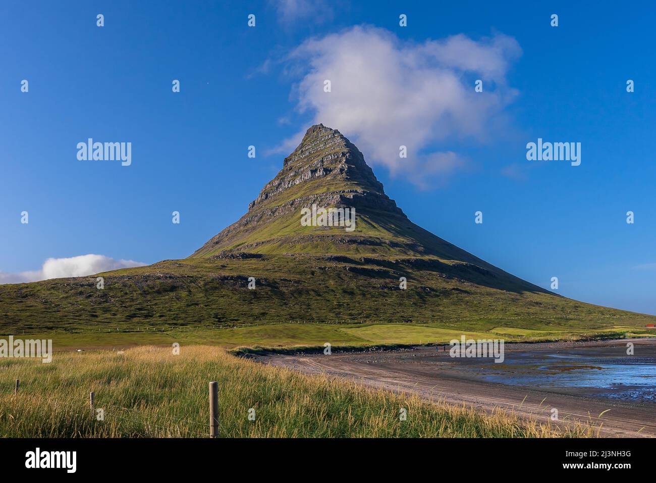 Beautiful aerial view of the Kirkjufell high mountain in Iceland, on ...