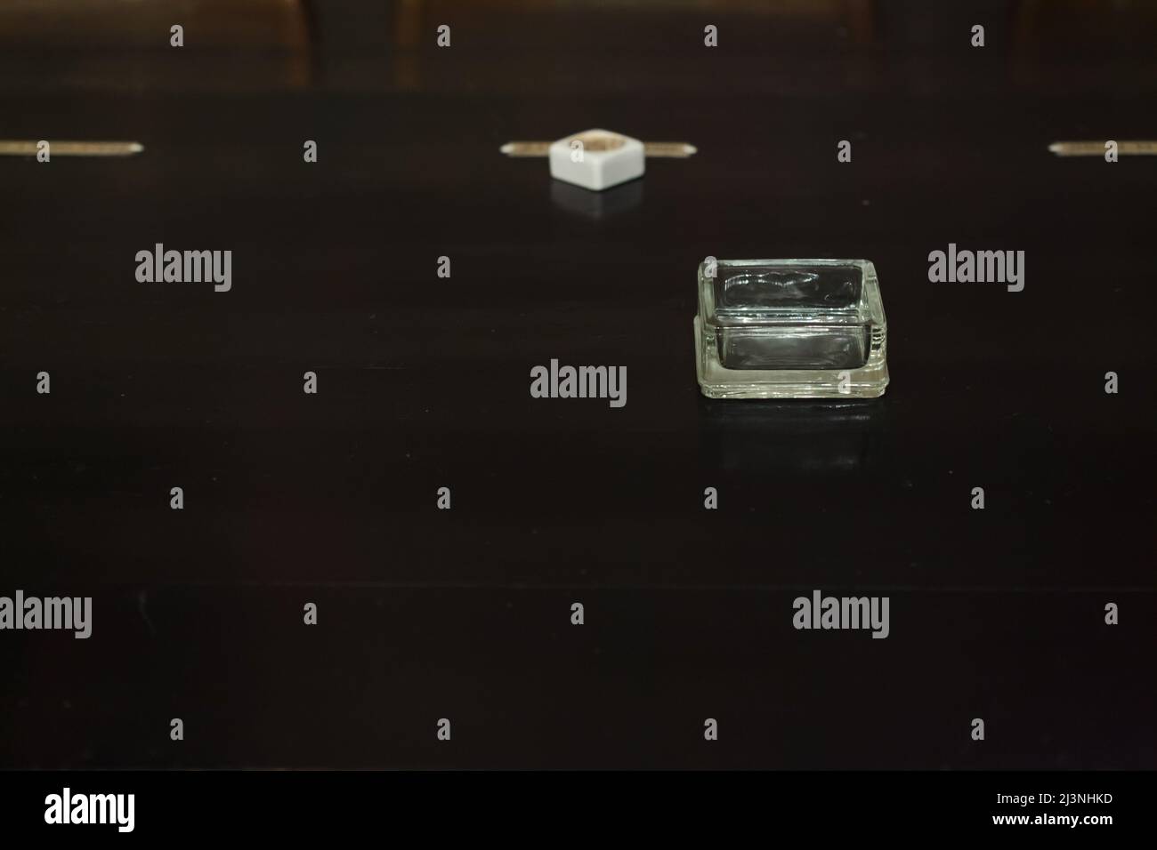 Glass ashtray on the black table in the Map Room also known as the War ...