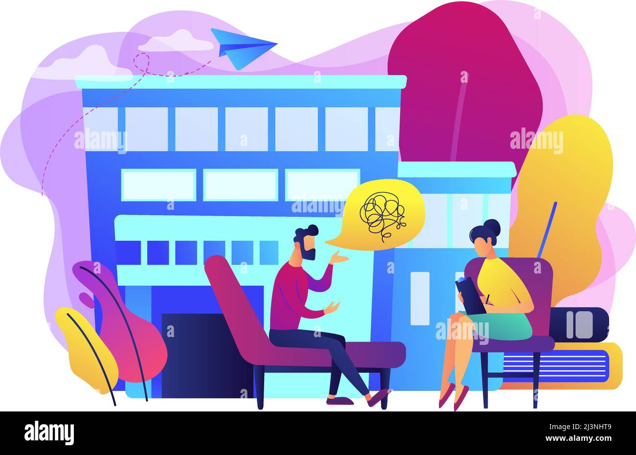 Male patient on coach at psychology consultation talking to ...