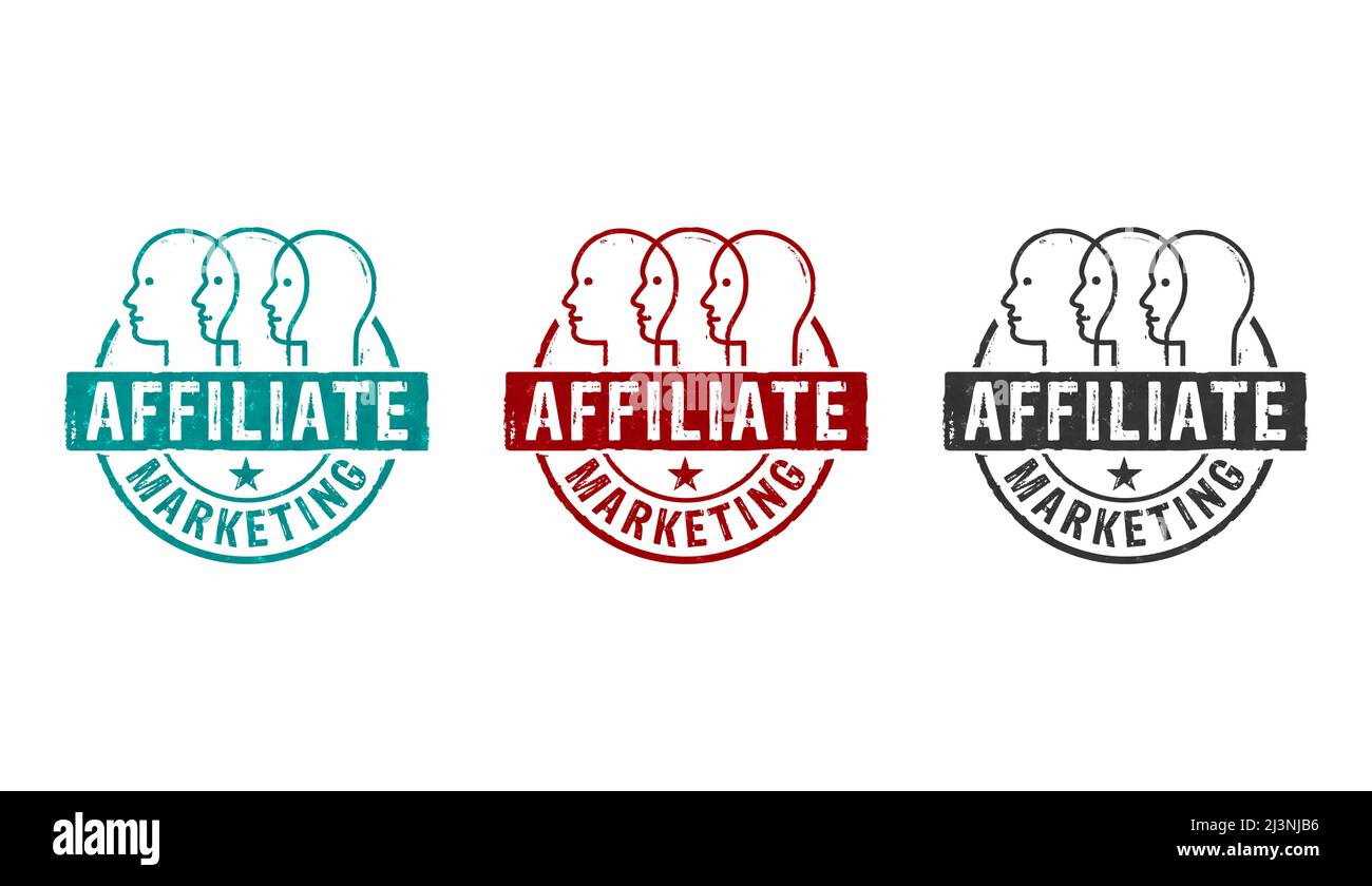 Affiliate marketing and targeted advertisement symbol stamp icons in ...