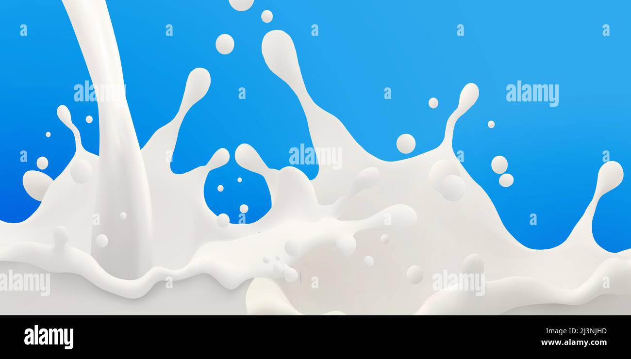 Milk jet background, milky splash, vector realistic liquid white splash on isolated background ...