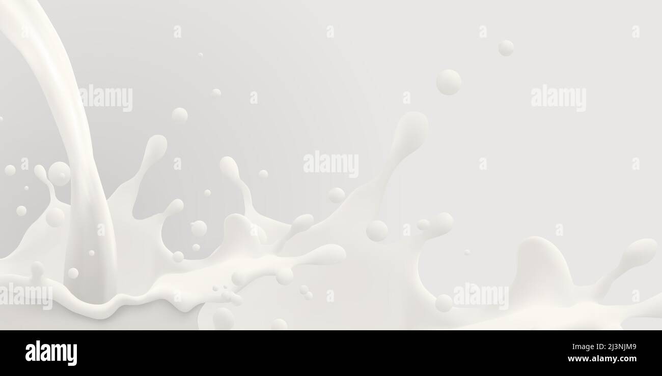 Milk jet background, milky splash, vector realistic liquid white splash on isolated background ...