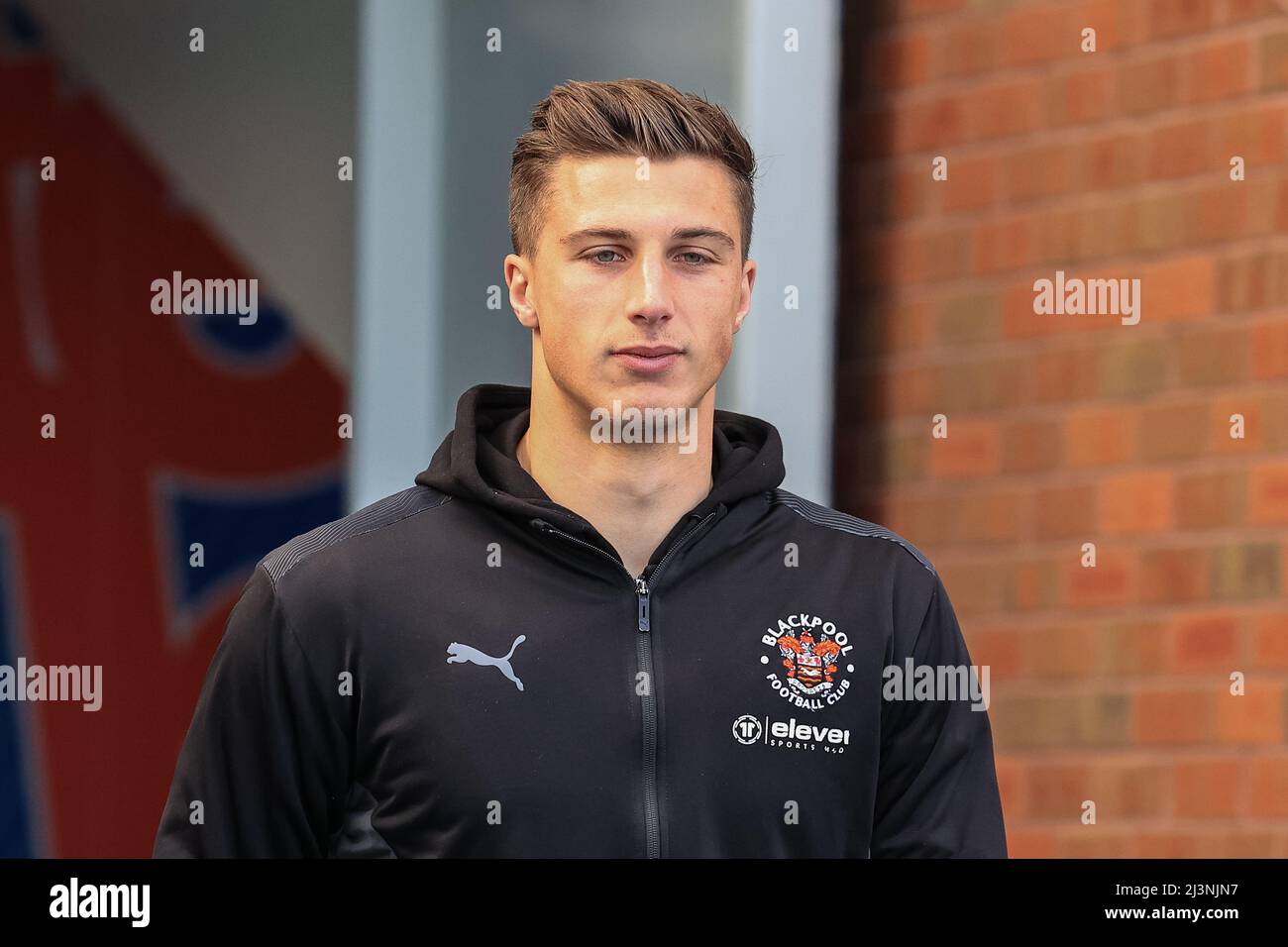 Stuart Moore #13 of Blackpool arrives at Ewood Park Stock Photo - Alamy