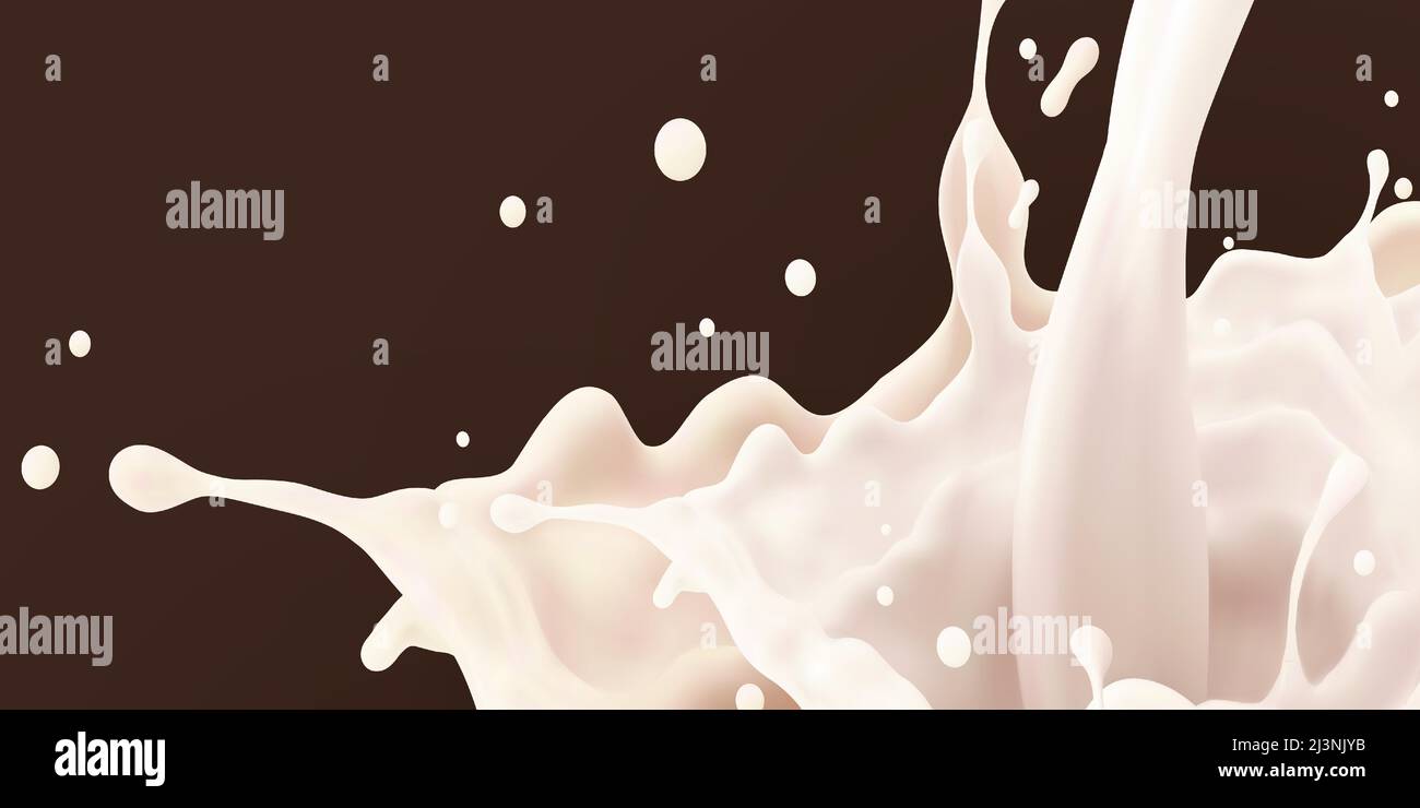 Milk jet background, milky splash, vector realistic liquid white splash on isolated background ...