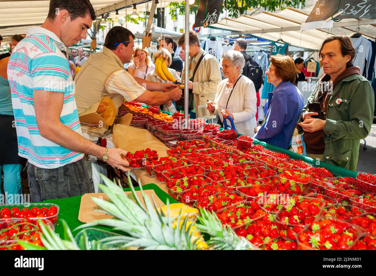Paris, France, Crowd People Shopping, Outside Public Organic Food ...