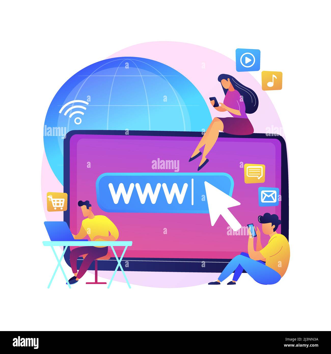 Internet addiction abstract concept vector illustration. Real-life ...
