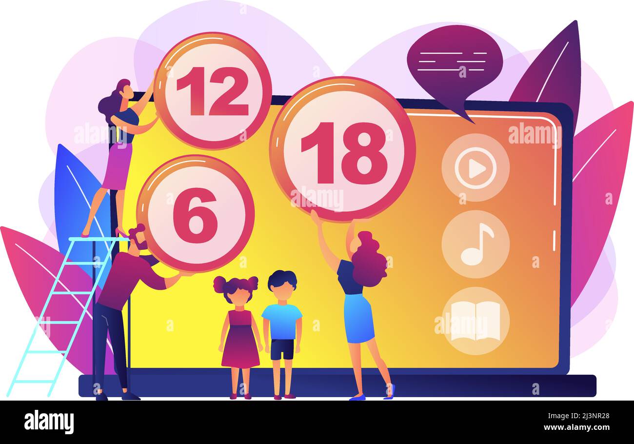Adults rating content for children with age restriction signs. Content ...