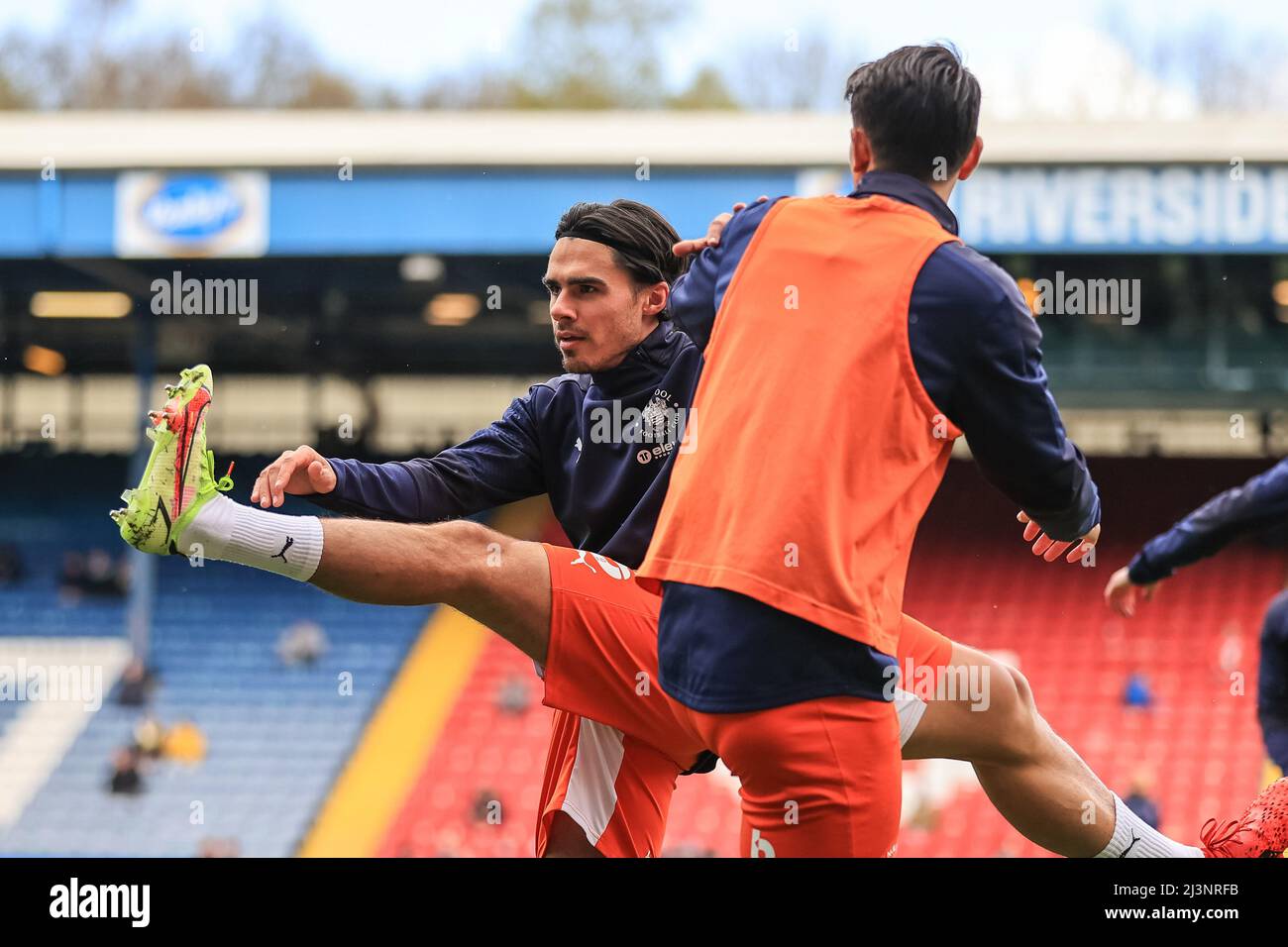 Blackburn, UK. 09th Apr, 2022. Reece James #5 of Blackpool and Kenny ...