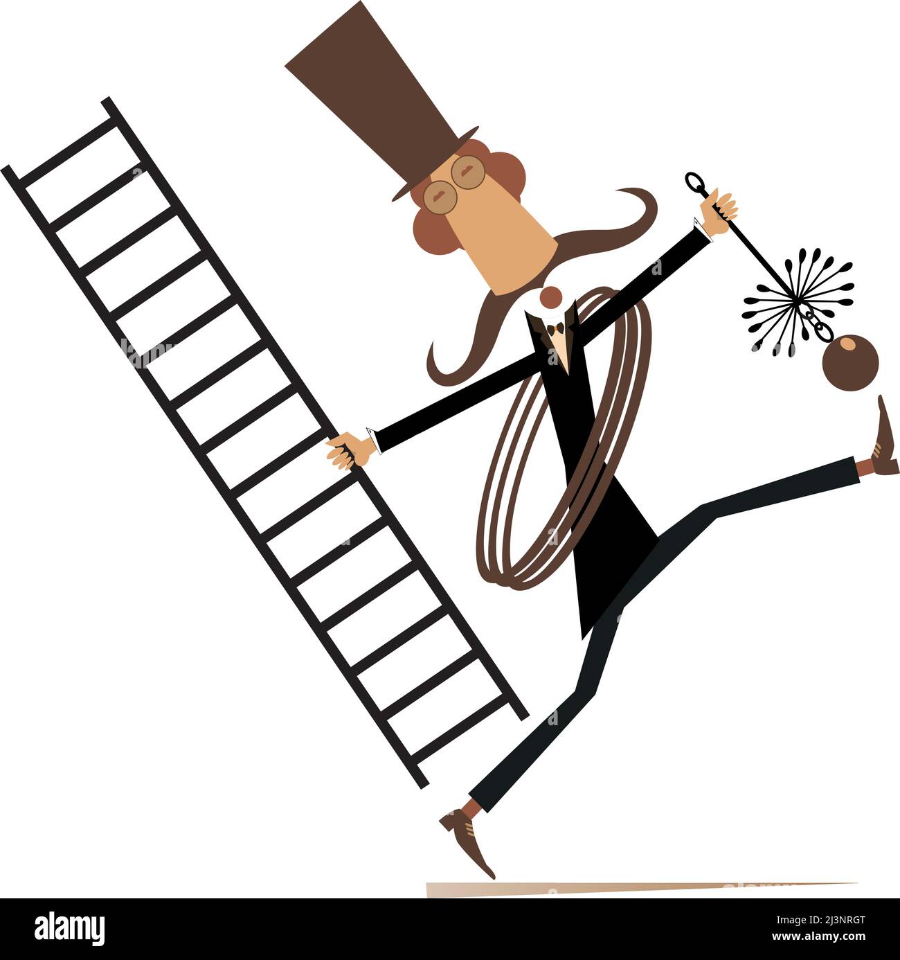Funny long mustache chimney sweeper illustration. Walking mustache ...