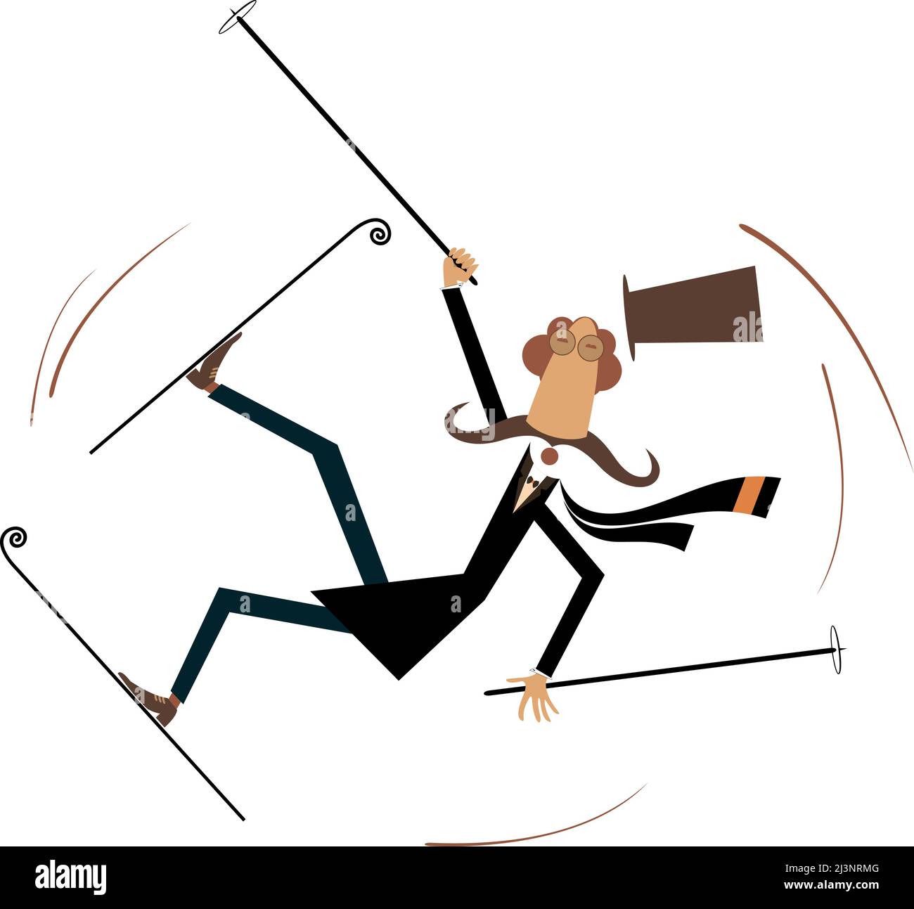 Falling long mustache skier man illustration. Cartoon falling long ...