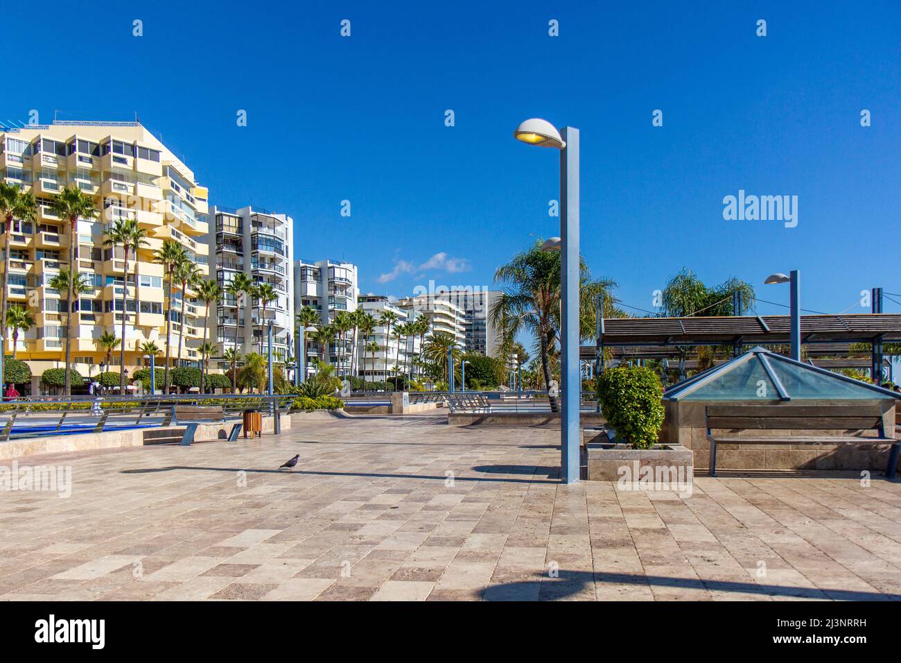 Marbella city promenade area near the city bay. Empty square. In ...