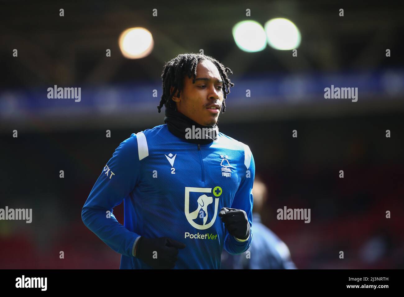 Djed Spence #2 of Nottingham Forest warms up ahead of kick off Stock ...