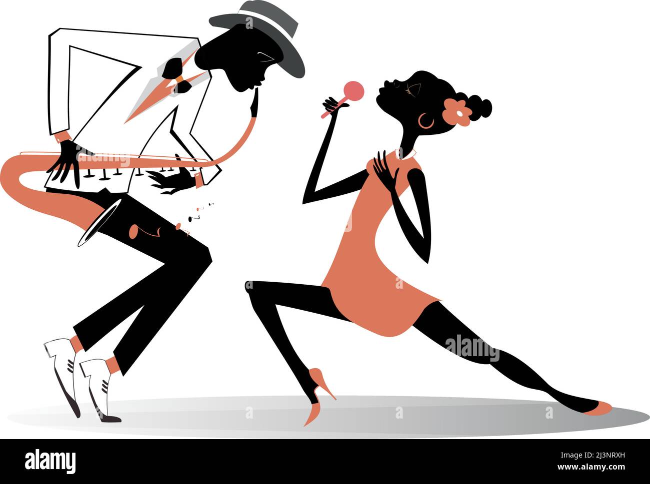 African saxophonist man and singer woman illustration. African man ...