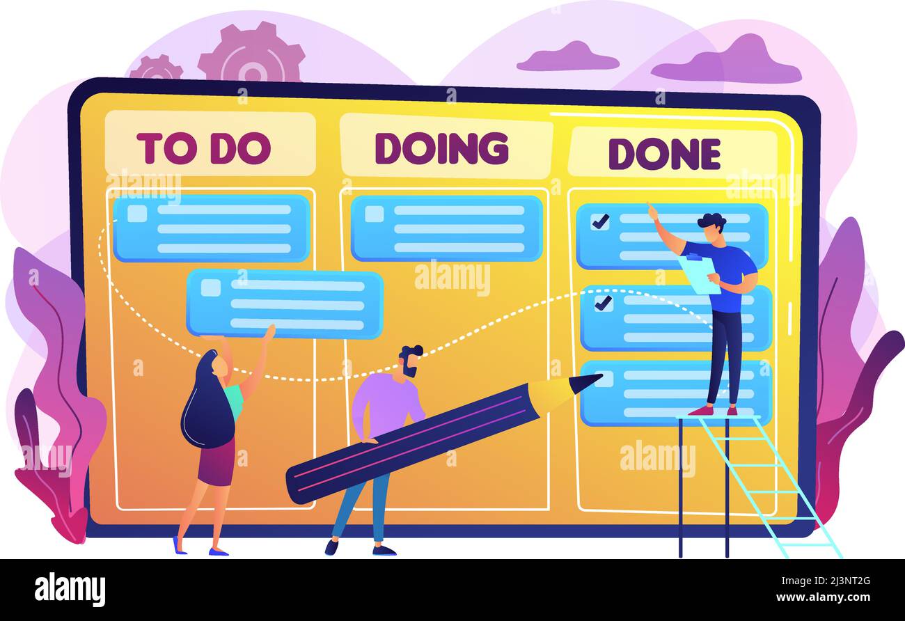 Tiny business people and manager at tasks and goals accomplishment ...