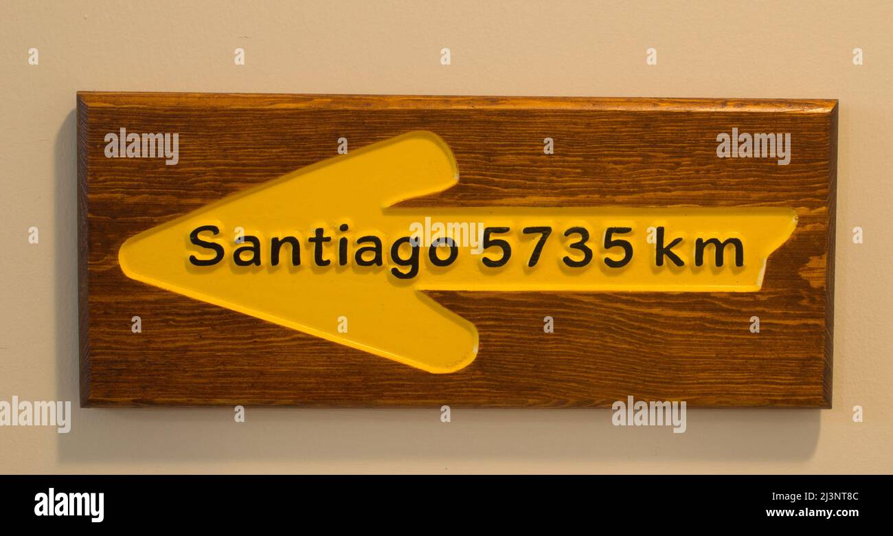 Camino de Santiago Sign with Yellow Arrow Stock Photo - Alamy