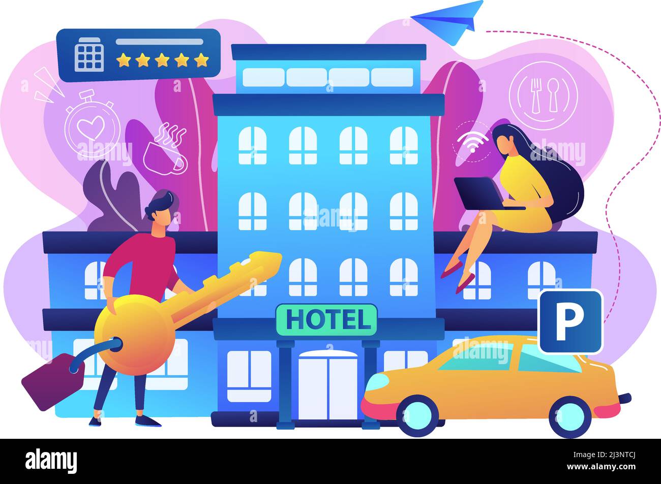 Business people at hotel use all included services, lodgings and wifi ...