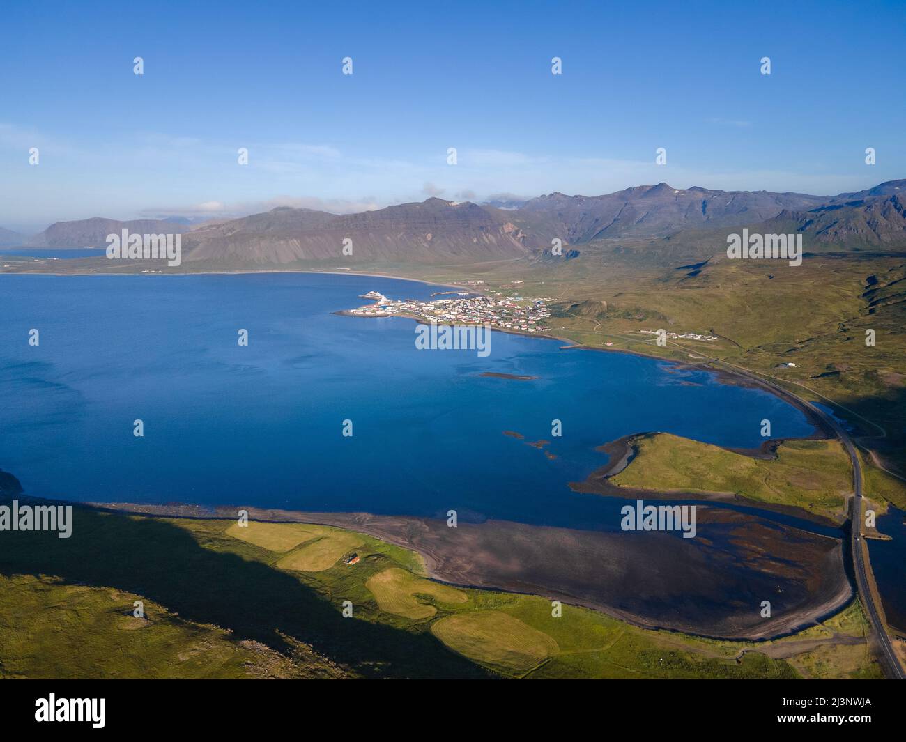Beautiful aerial view of the Kirkjufell high mountain in Iceland, on ...