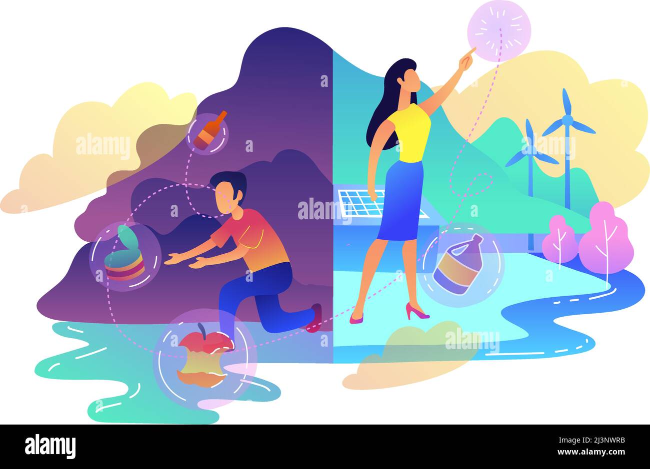 People sorting garbage trying to reach zero waste. Technology of ...