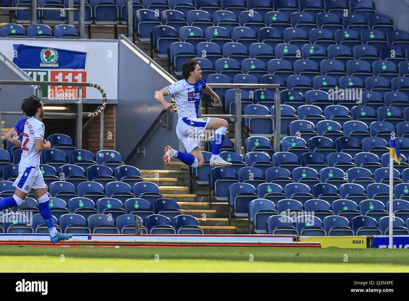 Sam Gallagher #9 of Blackburn Rovers celebrates his goal to make it 1-0 ...