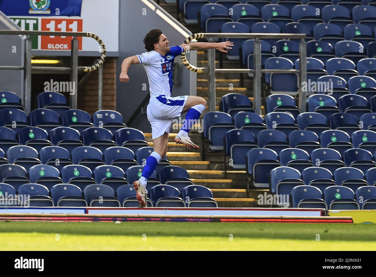 Sam Gallagher #9 of Blackburn Rovers celebrates his goal to make it 1-0 ...