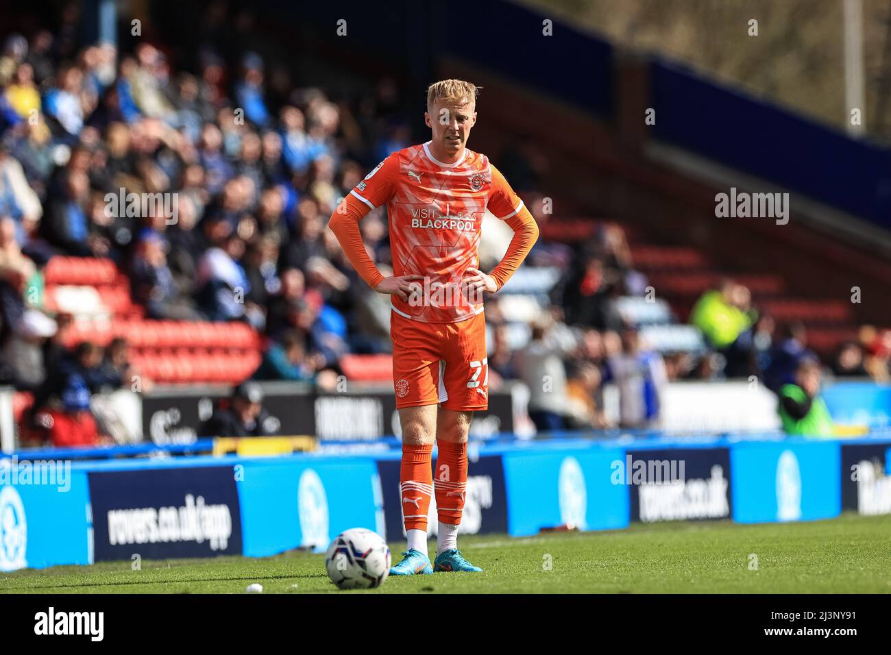 Charlie Kirk #27 of Blackpool prepares to take a free-kick Stock Photo ...