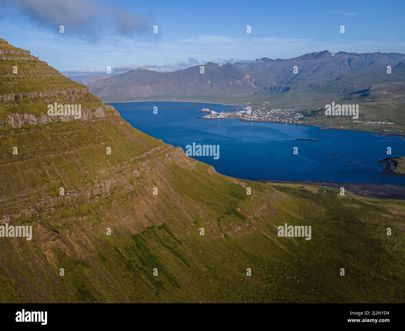 Beautiful aerial view of the Kirkjufell high mountain in Iceland, on ...