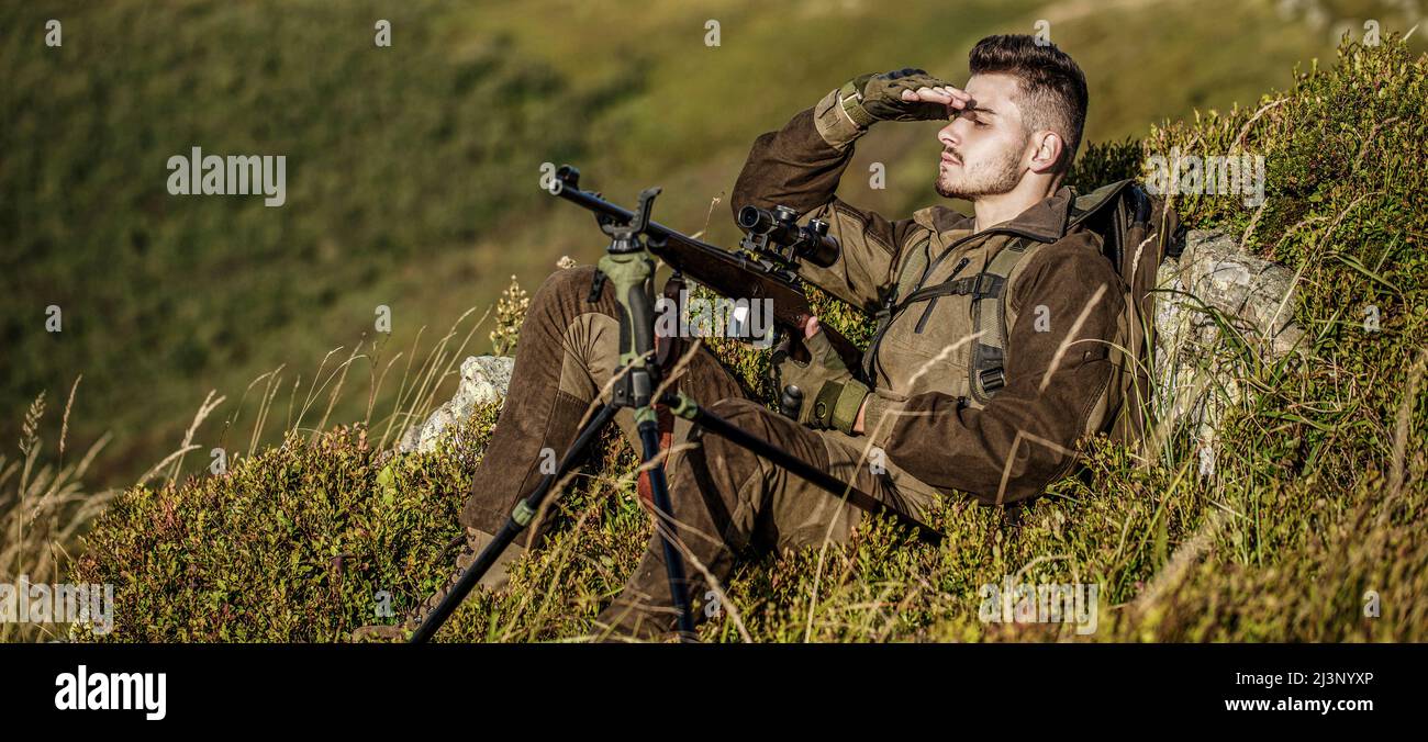 Hunter man. Hunting period. Male with a gun. Hunter with hunting gun ...
