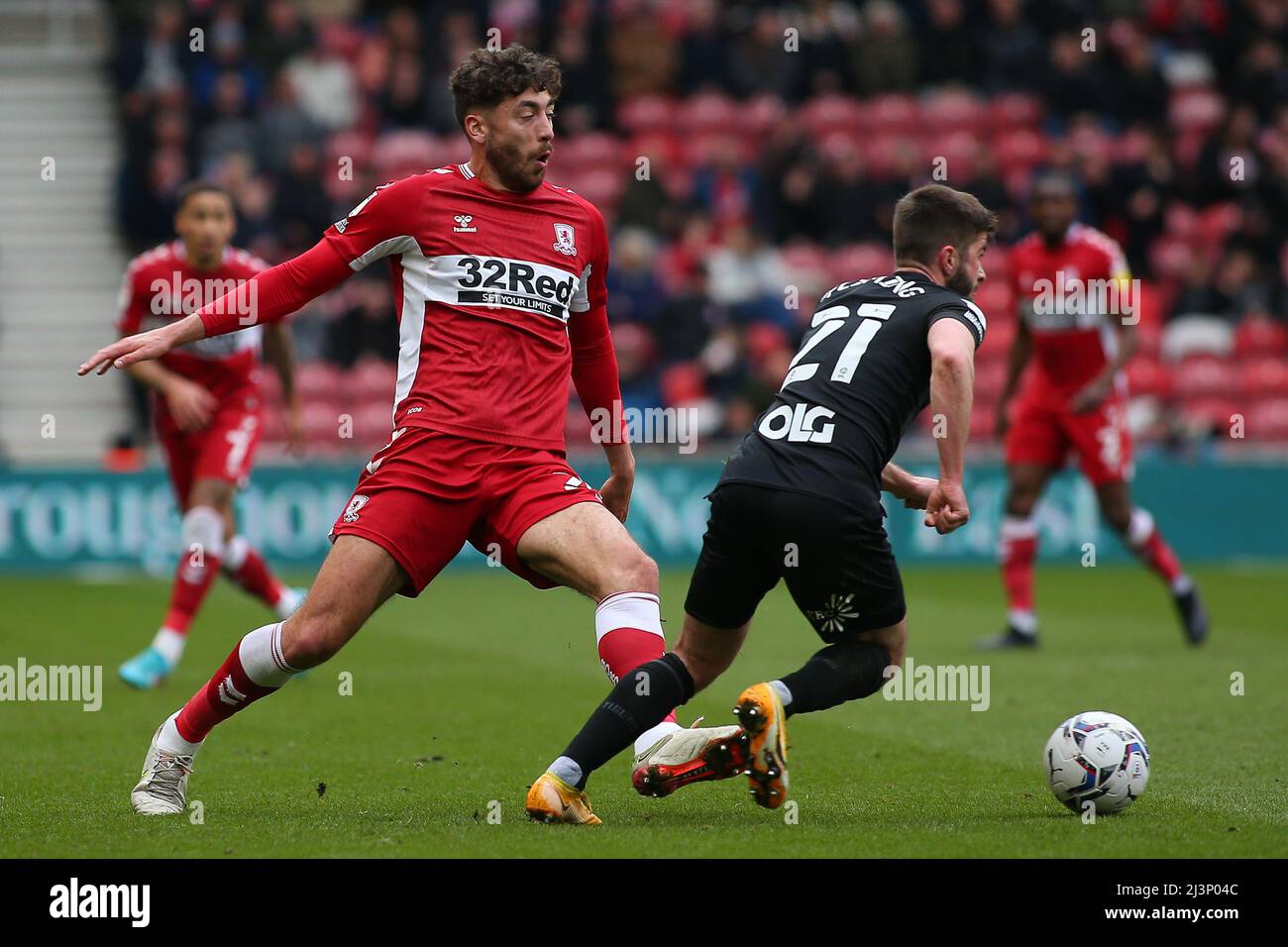 MIDDLESBROUGH, UK. APR 9TH Middlesbrough's Matt Crooks fouls Hull City ...