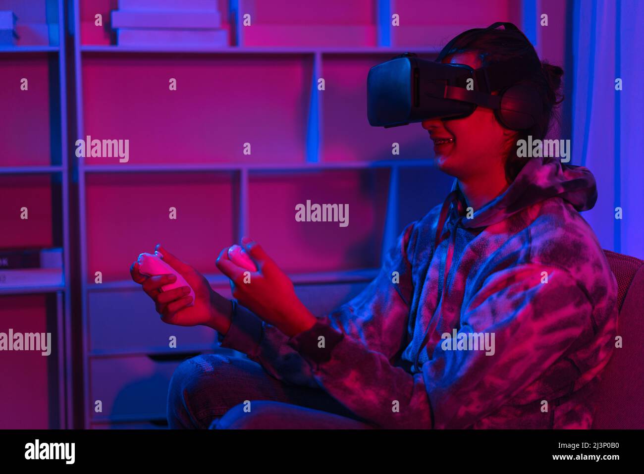 Metaverse technology concept, Man playing games with virtual reality ...