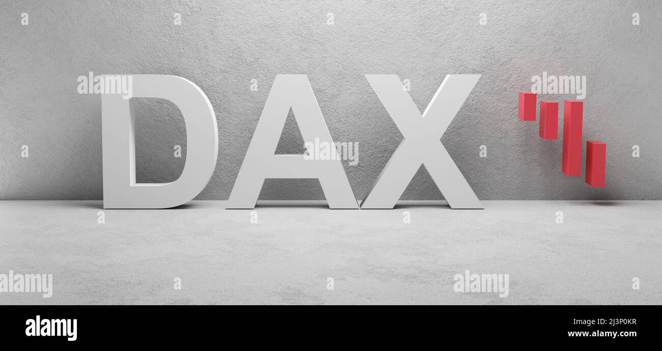 cgi render illustration of the white word DAX infront of a white ...