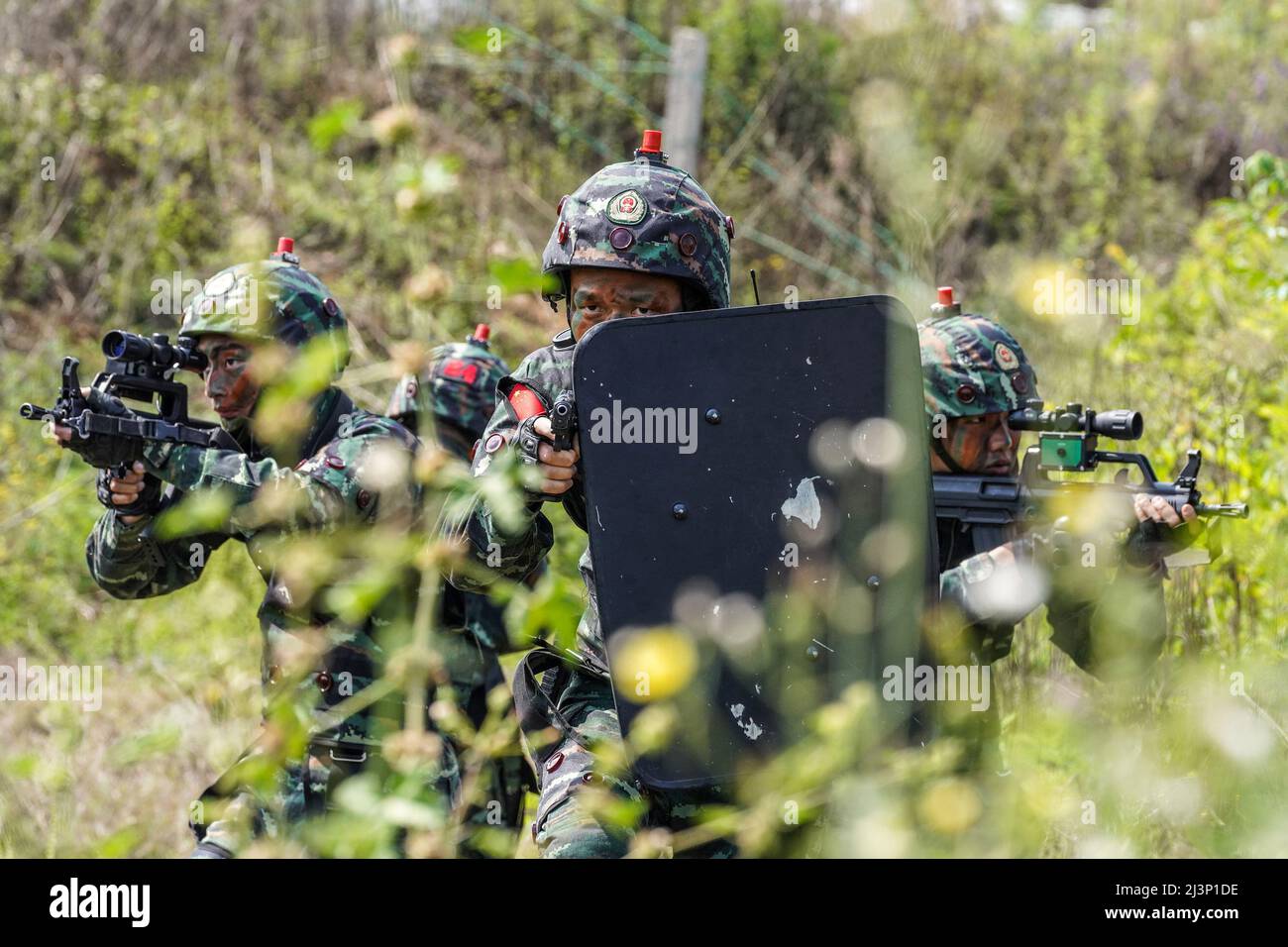 QIANXINAN, CHINA - APRIL 9, 2022 - Special forces soldiers use a laser ...