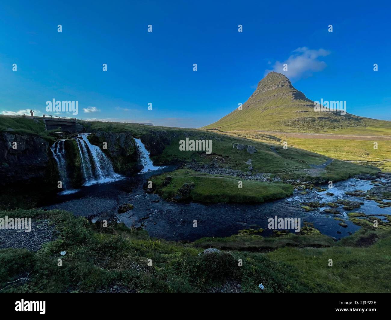 Beautiful aerial view of the Kirkjufell high mountain in Iceland, on ...