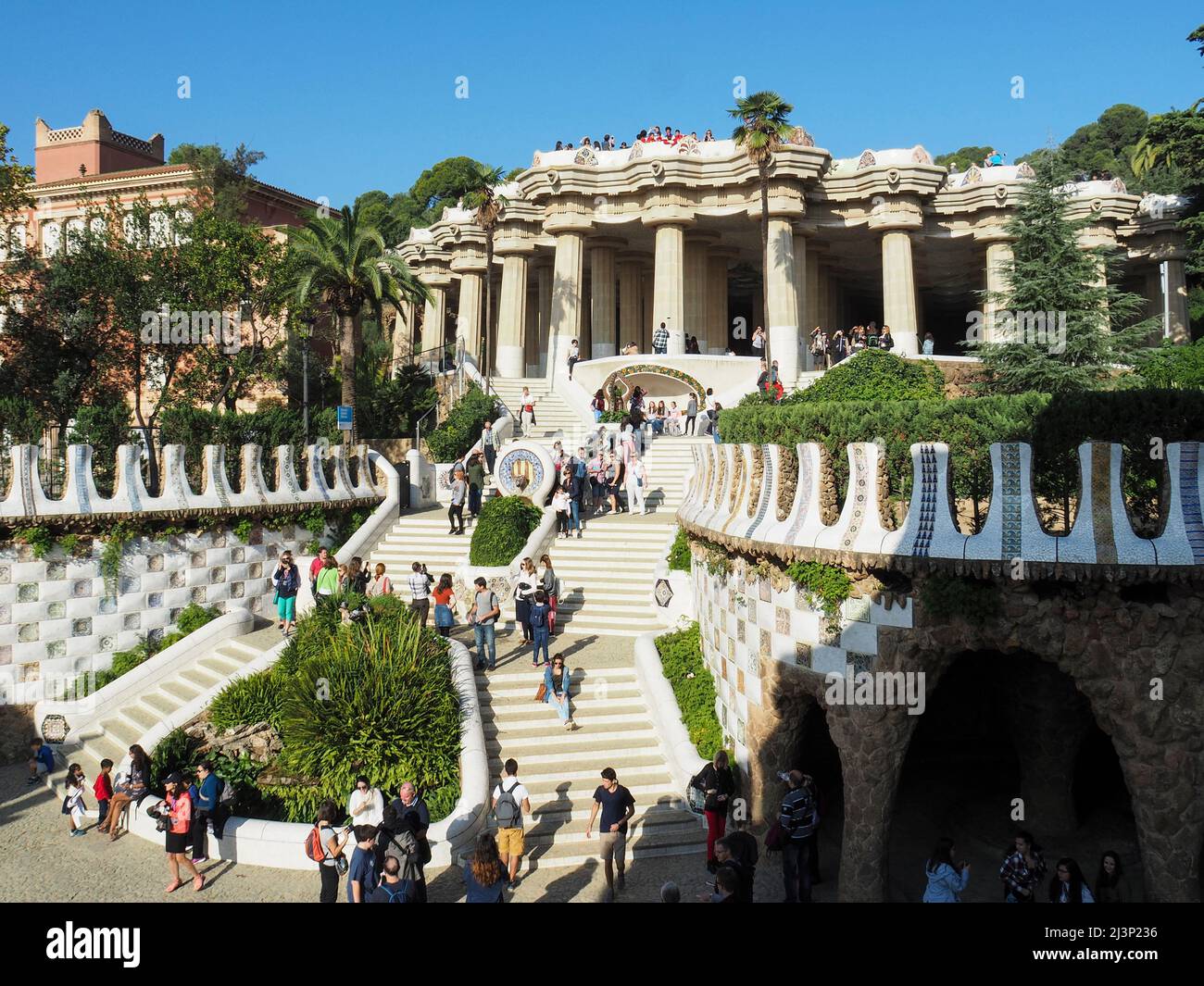 Parc Güell Garden complex with architectural elements Designed by the Catalan architect Antoni ...