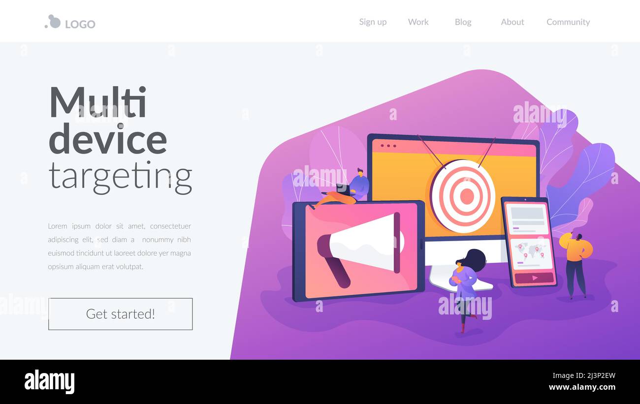 Multi device targeting, reaching audience, cross-device marketing concept. Website homepage ...