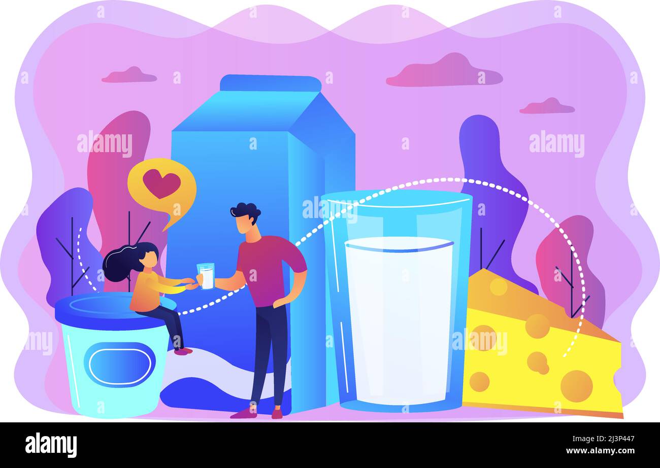 Dairy products, cheese, yoghurt and kid likes drinking milk, tiny ...