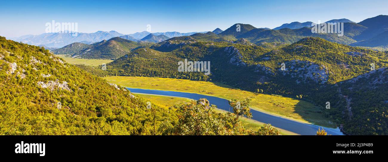 Sinuous river flowing through mountains. Rijeka Crnojevica. Located ...