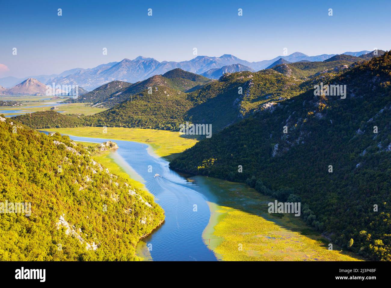 Sinuous river flowing through mountains. Rijeka Crnojevica. Located ...