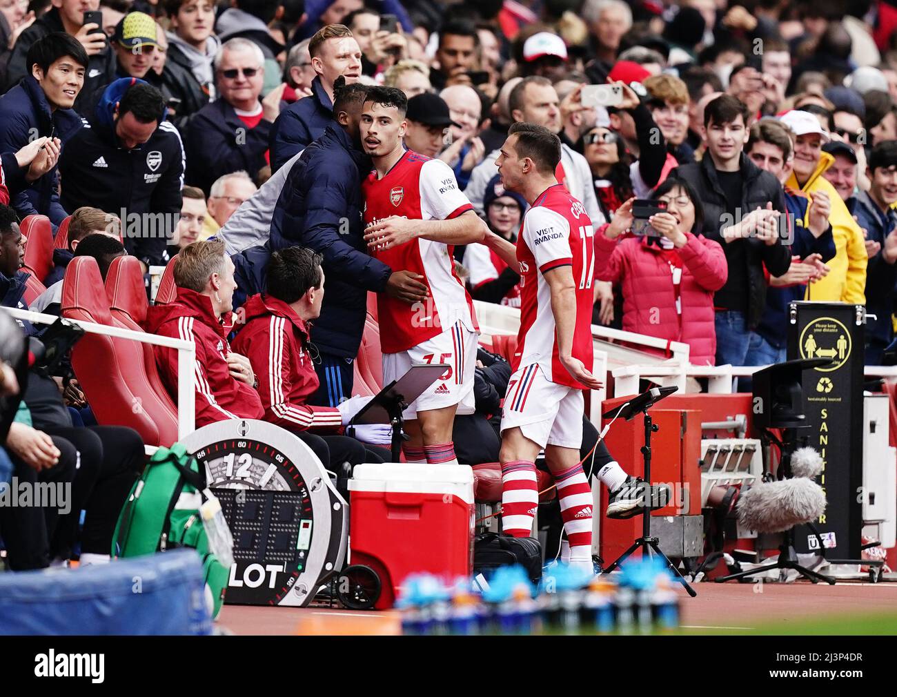 Arsenal's Gabriel Martinelli celebrates before his goal was disallowed ...