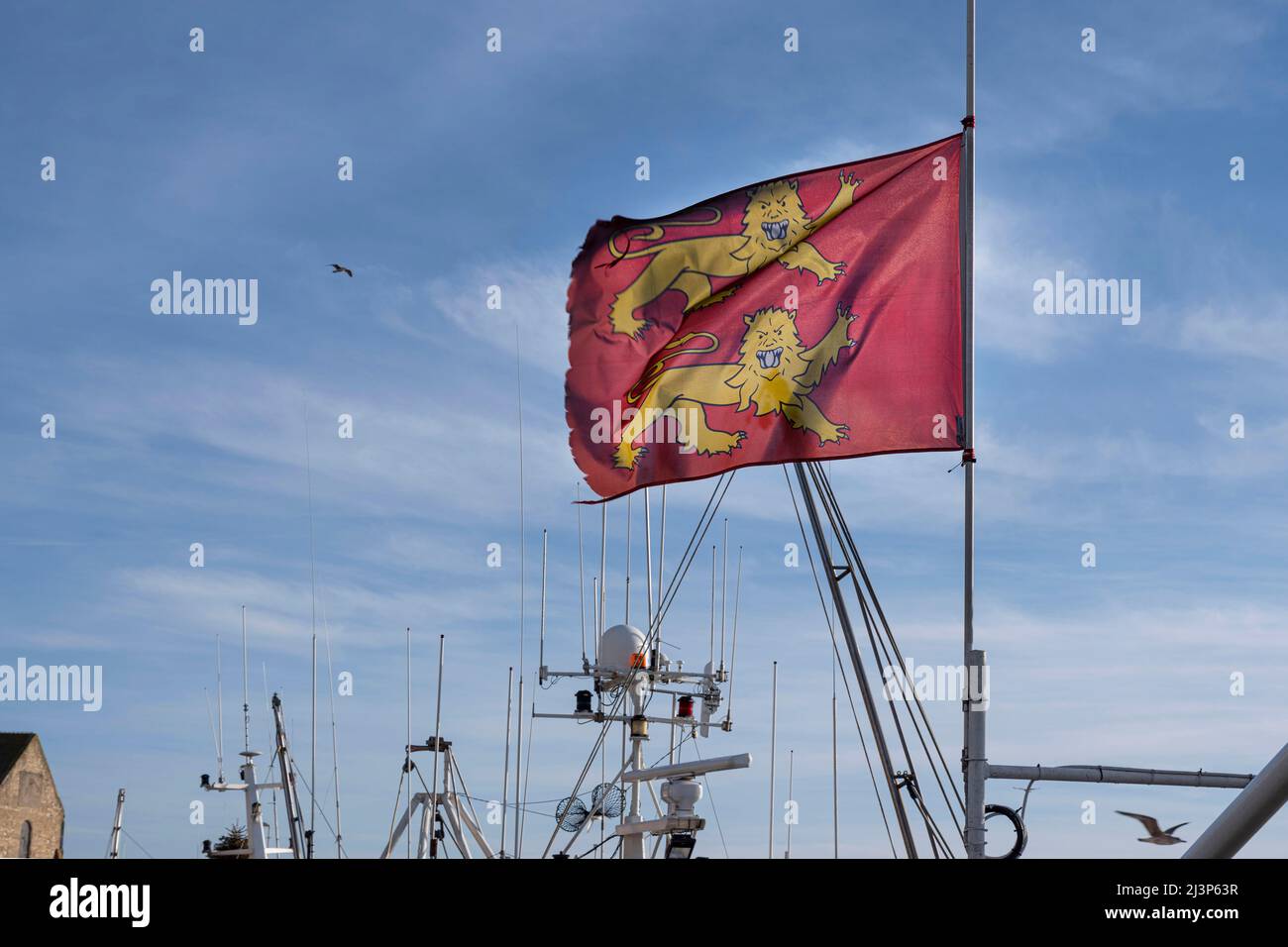 Normandy flag on a boat mast in a French harbour Stock Photo - Alamy