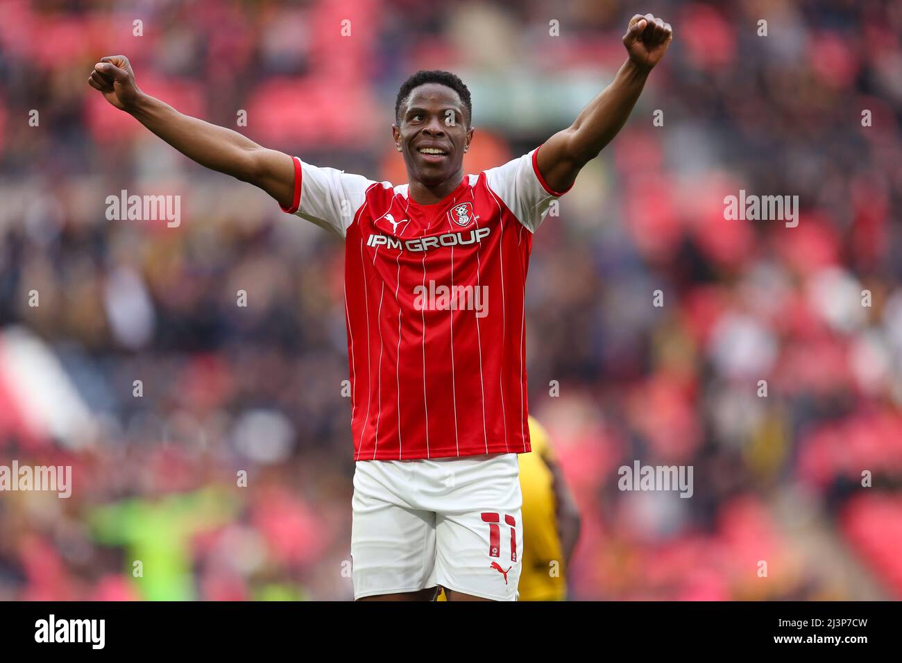 Chiedozie Ogbene of Rotherham United celebrates at full time ...