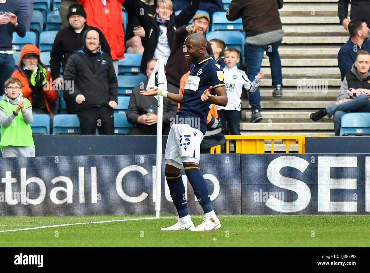 LONDON, UK. APR 9TH Benik Afobe of Millwall celebrates after scoring ...