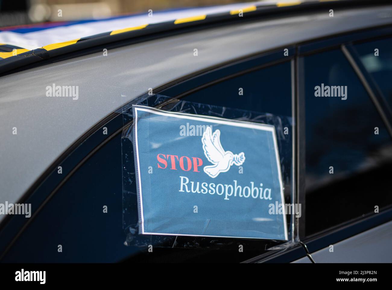 Stuttgart, Germany. 09th Apr, 2022. ""Stop Russophobia"" is written on ...